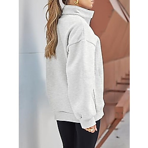 Trendy Queen Womens Oversized Half Zip Pullover Sweatshirts Fleece Jackets Quarter Zip Cropped Sweaters Hoodies Fall Clothes Outfits Tops Grey