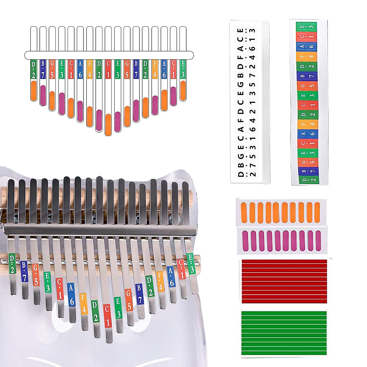 Ubrand 2set Kalimba Thumb Piano Note Stickers for Beginner Learner Musical Gift and Kalimba Scale Sticker Percussion (Color)