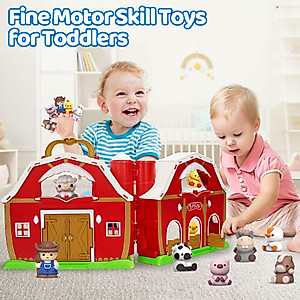 Aigybobo Farm Animals Big Barn Toys for 1 2 3 Year Old, Toddler Montessori Learning Toy, Farm Playset with Animal Figures and DIY Stickers, Christmas Birthday Gift for Baby Boys Girls Age 12-18 Months