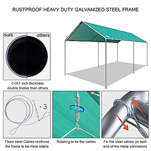 VOYSIGN Outdoor Heavy Duty Carport 10 X 20 Ft, Car Canopy with Three Reinforced Steel Cables (Green)