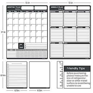 ALEZEL Magnetic Calendar for Refrigerator - 13"x17", Dry Erase Fridge Calendar Set (4 Boards) - Monthly & Weekly Planner Whiteboard, Blank & to Do List White Board, 6 Markers + Eraser