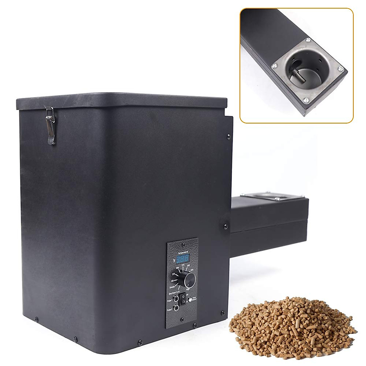 Pellet Smoker Hopper Assembly Kit, Electric Wood Pellet Smoker Grill Part with Digital Temperature Controller for Grill, Smoke, Bake, Roast, Braise, BBQ (Knob type)