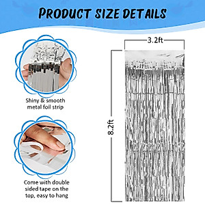 Accevo Silver Party Streamers 3Pack Metallic Tinsel Foil Fringe Curtains 3.2ft x 8.2ft Party Decorations for Photo Booth Photoshoot Birthday Bridal Shower Engagement Bachelorette Disco Party Decor