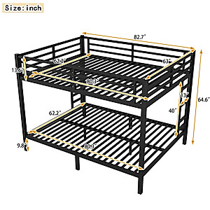 Bellemave Bunk Bed Queen Over Queen, Heavy Duty Metal Bunk Bed Frame, Queen bunk Bed for Adults, Adult bunk beds Heavy Duty, Queen Bunk Bed, Black