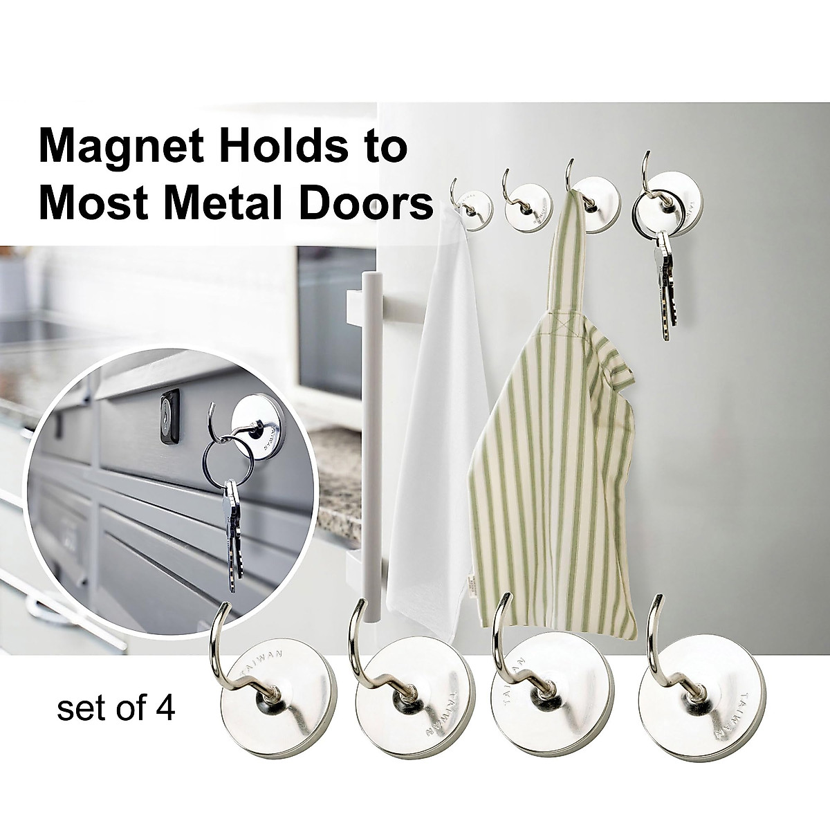 HIC Kitchen HIC Strong Magnetic Hanger Hooks, Heavy Duty Steel with Bright Chrome Finish, 1.25 x 1.5-Inches, Set of 4