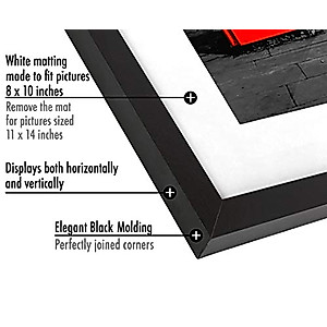 Americanflat 11x14 Black Picture Frame - Displays 8x10 With Mat or 11x14 Without Mat - Composite Wood with Shatter Resistant Glass - Horizontal and Vertical Formats for Wall