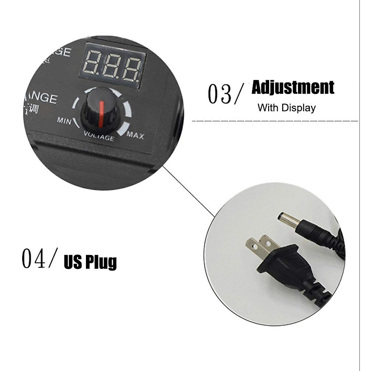 Adjustable AC/DC Switching Power Adapter Variable Voltage DC5525 Power Supply 4-24V 4V 9V 12v 14V 15V 18V 24V 2A 48W Speed Control Volt for Electric Fan Drill Motor Speed Controller Arduino