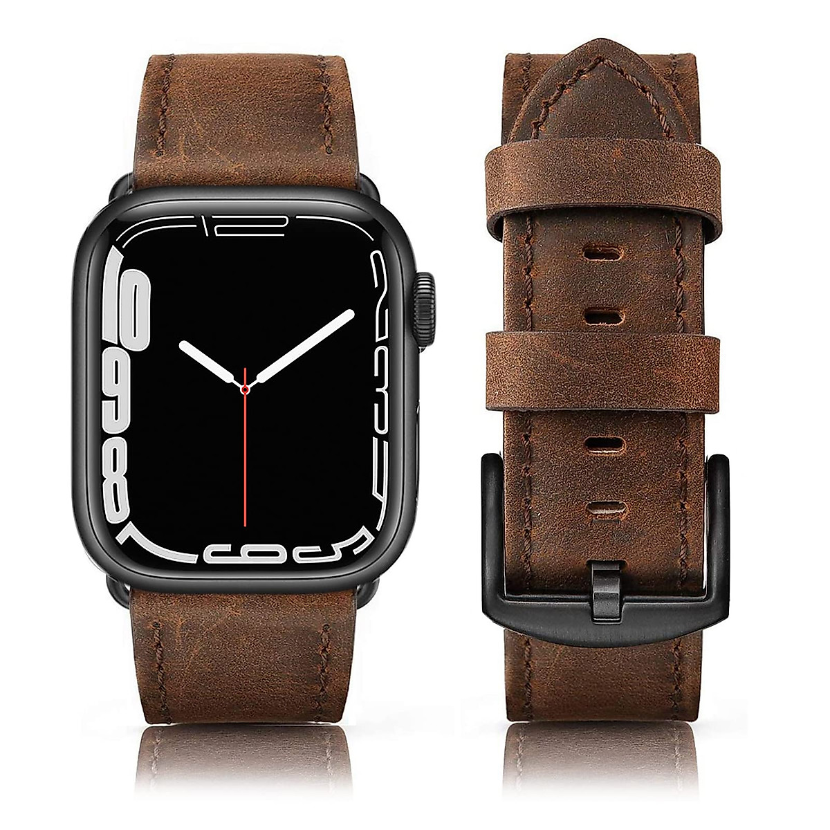 SWEES Leather Band Compatible with Apple Watch Bands 46mm 45mm 44mm 42mm (Series 1/2/3) Men Women, Vintage Genuine Leather Replacement Wristband for iWatch Series 10 9 8 7 6 5 4 3 2 1 SE Retro Walnut