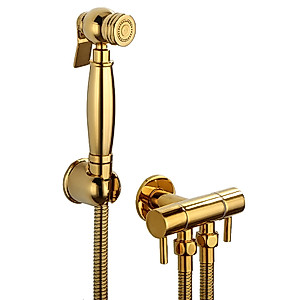 JIYTG Handheld Toilet Bidet Sprayer Set Kit Toilet Bidet Sprayer Head Toilet Spray Gun Attachment Brass Cold Water Double Handle with Hose Bidet Shower for Toilet