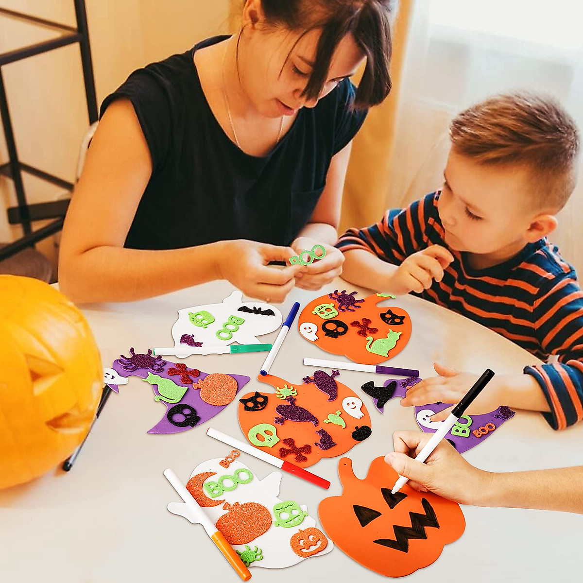 Max Fun 302PCS Halloween Crafts for Kids Foam Pumpkins Stickers Bulk, Ghost Witch Hat Halloween Decorations for Kids Party Favors Supplies Halloween Activities