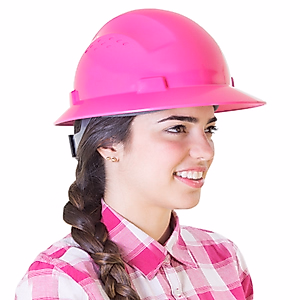 JORESTECH Safety Hard Hat Pink HDPE Full Brim Helmet with 4-Point Adjustable Ratchet Suspension for Work, Home, and General Headwear Protection ANSI Z89.1-14 Compliant HHAT-02