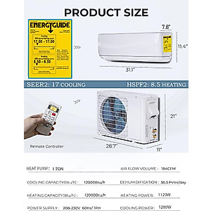 12000BTU Mini Split Air Conditioner and Heater -SIMOE Ductless Inverter Mini Split AC/Heating System with 1 Ton Heat Pump, 208-230V 17 SEER2 Wall-mounted AC, Cools Up to 750 Sq. Ft Energy Efficient