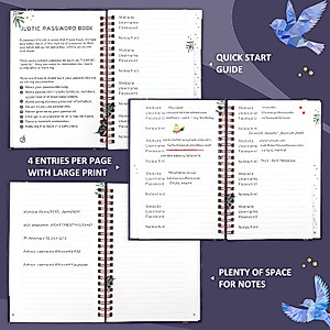 JUBTIC Password Book with Alphabetical Tabs Spiral Bound - 5.2" x 7.6" Hardcover Password Keeper Logbook for Seniors Password Notebook- Organize Internet Website Address Login - Deluxe Blue
