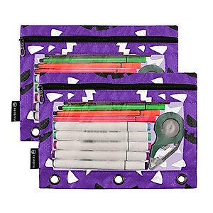 MCHIVER Halloween Face Purple Pencil Pouch for 3 Ring Binder Pencil Case with Zipper Clear Window Pencil Bags for Office Daily 2 Pack