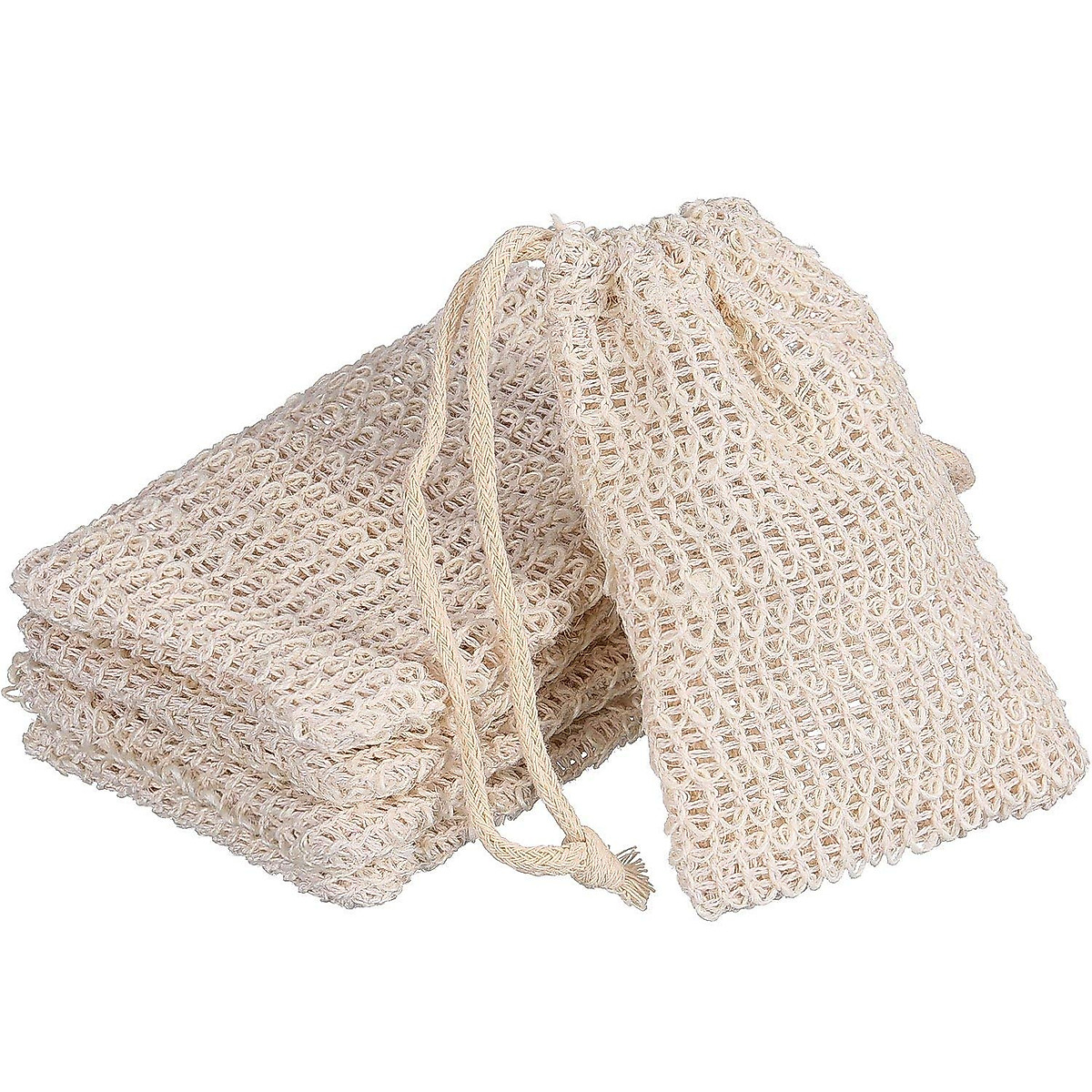 BBTO 5 Pieces Soap Saver Bag Natural Sisal Exfoliating Soap Pouch for Foaming and Drying, Shower, Scrubber(9 x 14 cm,Beige)