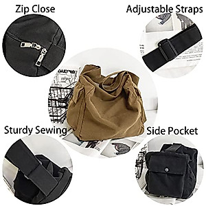 KlaOYer Canvas Messenger Bag Large Hobo Bag School Crossbody Shoulder Bag Tote Bag with Pocket for Women and Men (Coffee 2)