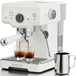 Neretva Espresso Machine 15Bar, [2 in 1] Professional Coffee and Espresso Maker Combo 1450W Stainless Steel Espresso Coffee Machine for Home Barista Espresso Latte Macchiato and Cappuccino Maker-White
