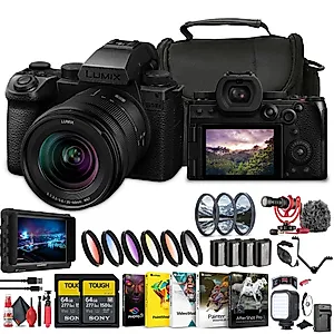 Panasonic Lumix S5 IIX Mirrorless Camera with 20-60mm Lens (DC-S5M2XKK) + 4K Monitor + 2 x 64GB Memory Card + Filter Kit + Color Filter Kit + Corel Photo Software + 3 x DMW-BLK22 Battery + More