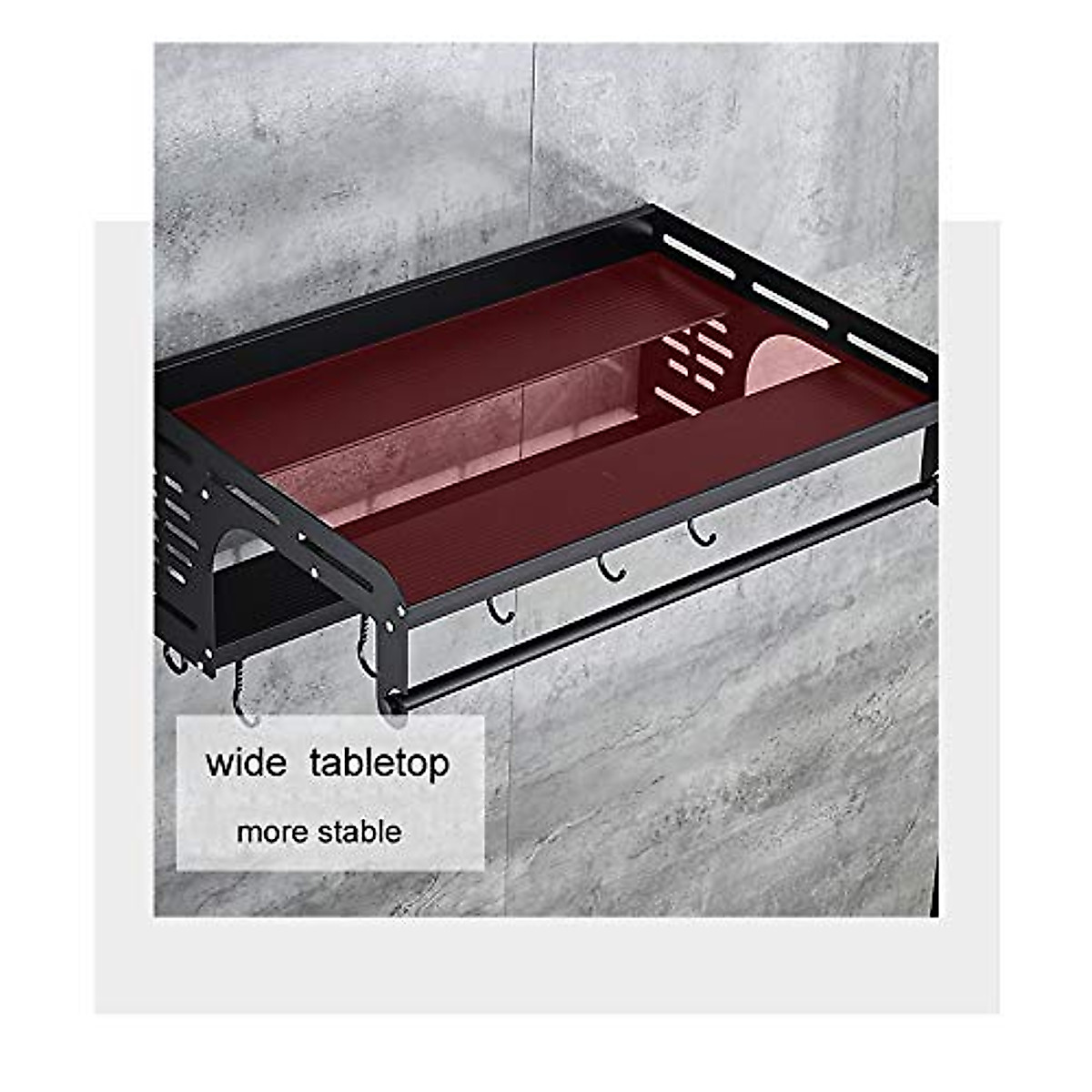 OUDINUO Merry Christmas Black Multifunctional Double Bracket Aluminum Microwave Oven Wall Mount Shelf with 10 Removable Hooks and Fresh Wrapper Rolls Holder