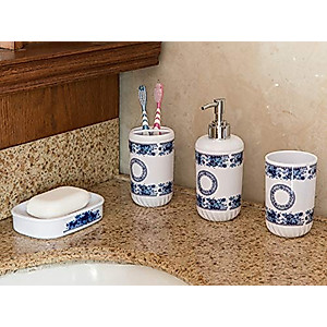 Basicwise 4 Piece Bathroom Accessory Set - Includes Soap Dispenser, Toothbrush Holder, Tumbler, and Soap Dish (White)