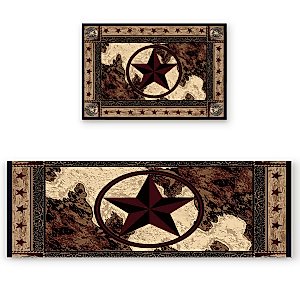 Independence Day 2 Pieces Kitchen Rug Mat Set Retro Star Map Absorbent Soft Runner Carpets Country Pentagram Border Nostalgic Classic Non Slip Doormat Floor Mats Throw Runner Rug for Living Room