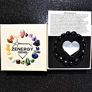 Zenergy Gems CHARGED Natural Black Tourmaline Crystal Stretchy Bracelet + Selenite Crystal Charger Included PSYCHIC PROTECTION