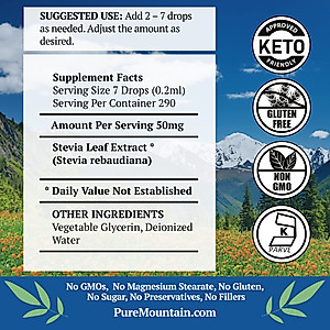 Liquid Stevia Drops – Alcohol Free and Kosher Sugar Substitute - 2oz Glass Bottle