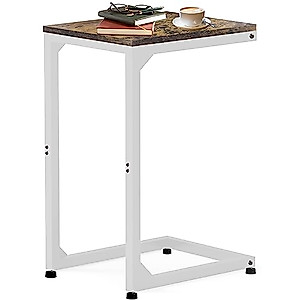 Artigarden C Table End Table with Metal Frame Small Side Table for Couch, Sofa TV Tray Table for Living Room, Bedroom, Bedside Bright White