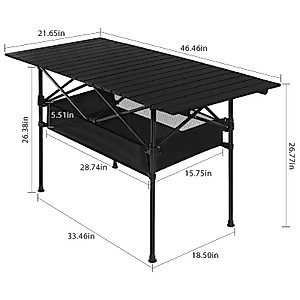 LIANTRAL Camping Table, Portable Aluminum Roll-up Picnic Backpacking Table with Mesh Storage Bag, 46.5” x 26.8” x 21.7”, Black