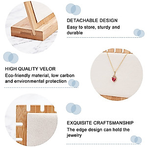 NBEADS Bamboo Necklace Display Stands, Jewelry Tabletop Display Board Stand Tray Showcase Rack with Old Lace Microfiber L-Shaped for Necklaces Rings Earrings Bracelets Jewelry