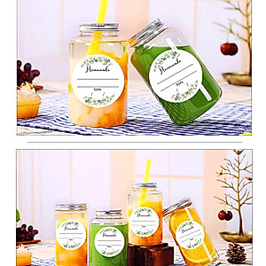 500Pcs Watercolor Green Plants Canning Stickers Round Food Labels 2 Inch - Write on Date Contents Canning Jar Lids Labels with Lines for Mason Jars Homemade Jam and Jelly