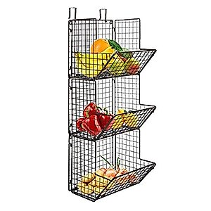 Hanging fruit basket rustic shelves Metal Wire Tier Wall Mounted over the door organizer Kitchen Fruit Produce Bin Rack Bathroom Towel Baskets fruit stand produce storage rustic snack organizer Z Basket Collection