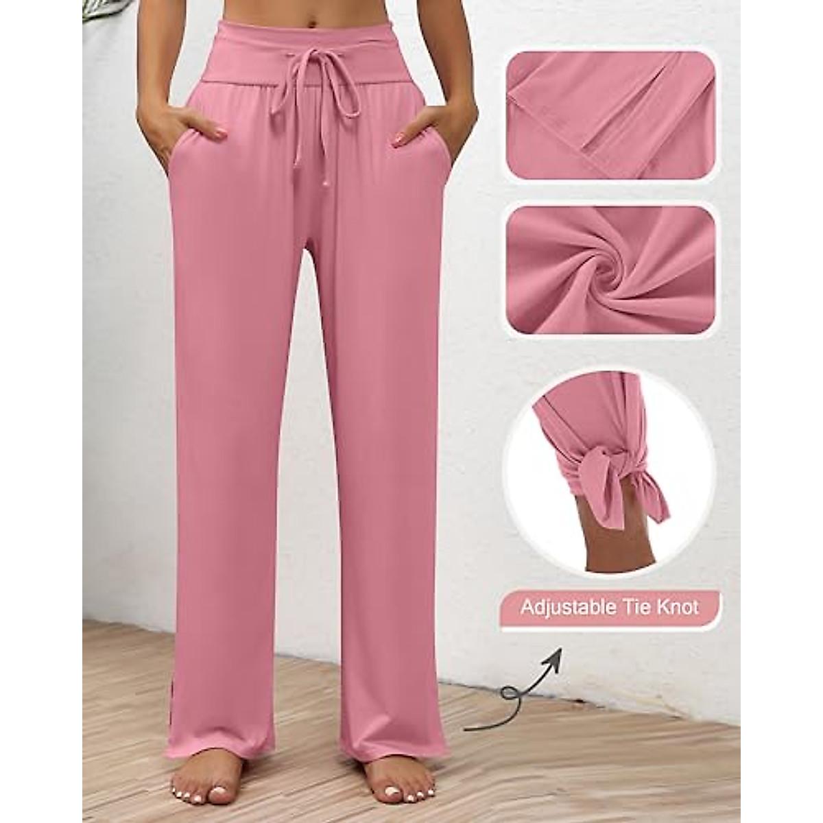 Neer 3 Pack Women's Lounge Pants Wide Leg Yoga Sweatpants with Pockets High Waisted Drawstring Lounge Loose Workout Jogger(Black, Dark Gray, Pink, X-Large)