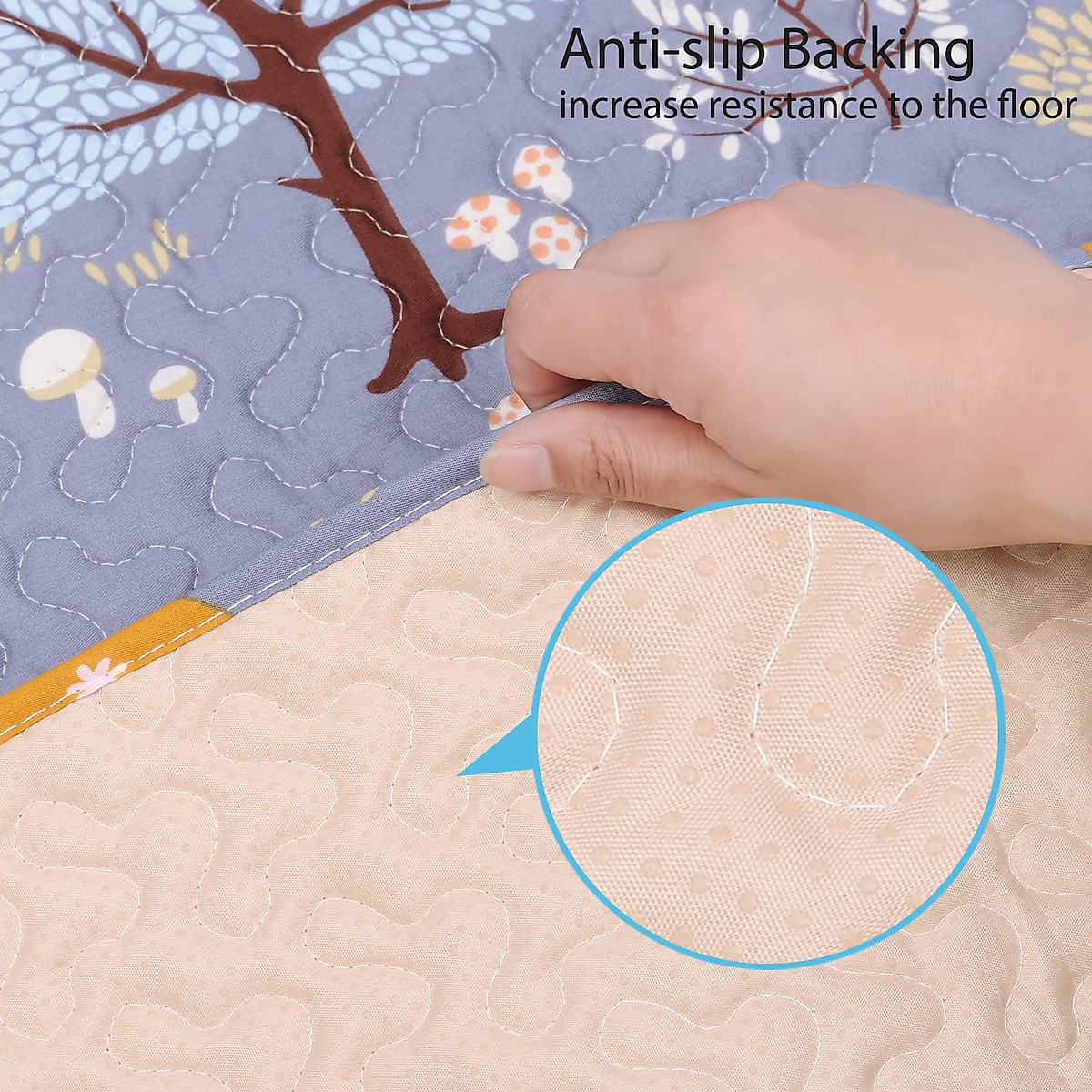 MIIMER Washable Baby Play Mat Portable Playmat for Babies 63x43”, Foldable Toddler Playpen Mat Non-Slip Baby Tummy Time Mat, Soft Floor Play Mats for Infants Extra Large Crawling Mat Grey Forest