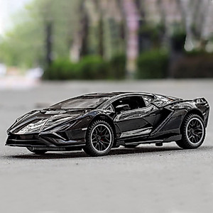 1:32 Scale Sian FKP37 Model Car Zinc Alloy Diecast Car Toys for Kids, Pull Back Toy Car Vehicle with Sound and Light Door Opening Birthday Gift for Boys Toddlers (Black)