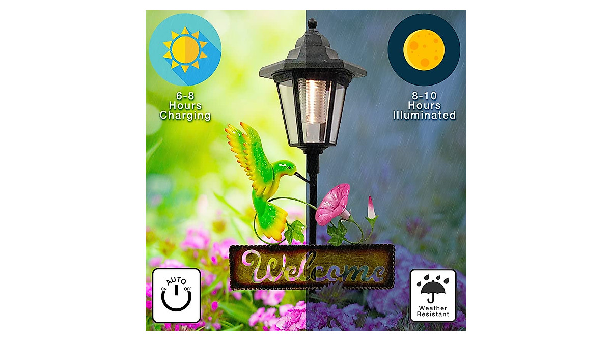 Crosslight Hummingbird Welcome Sign Solar LED Garden Light