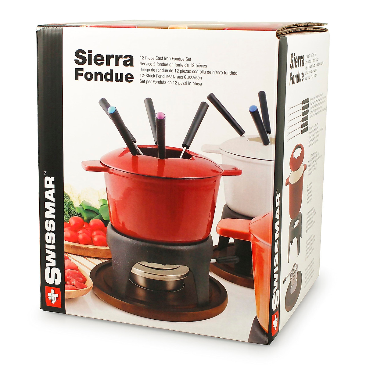 Swissmar F66705 Sierra 1.6-Quart Cast Iron Meat Fondue Set, 11-Piece, Cherry Red