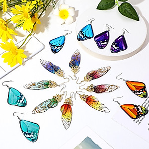 Sureio 8 Pairs Butterfly Wing Earrings Fairy Earrings for Women Butterfly Wing Earrings Butterfly Wing Drop Dangle Earrings Wedding Jewelry