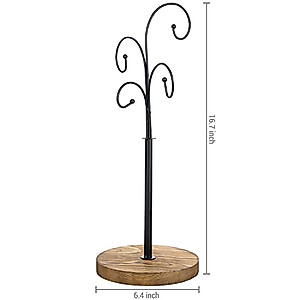 MyGift Black Metal Coffee Mug Holder for Counter, Mug Tree Stand with 4 Curved Hook Arms and Brown Wood Base