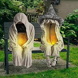 Halloween Decorations Ghost Solar Lights for Outside Resin Witch Solar Outdoor Lights Landscape Lighting Patio Garden Decor Solar Garden Decorative Lights Halloween Decor Props Halloween Ornament 1pc
