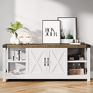 GAOMON 58 Inch TV Stand for TV up to 50 60 65 Inches, Farmhouse Wood Stand TV Cabinet Entertainment Center with Storage and Adjustable Shelves, 59 x 25 x 16 inches (White)