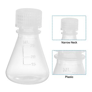 PATIKIL Erlenmeyer Flask, 12 Pcs 25ml Narrow Mouth Graduated Flasks with Screw Cap Plastic Flasks with Printed Graduation for Lab Experiment Chemistry Science Study