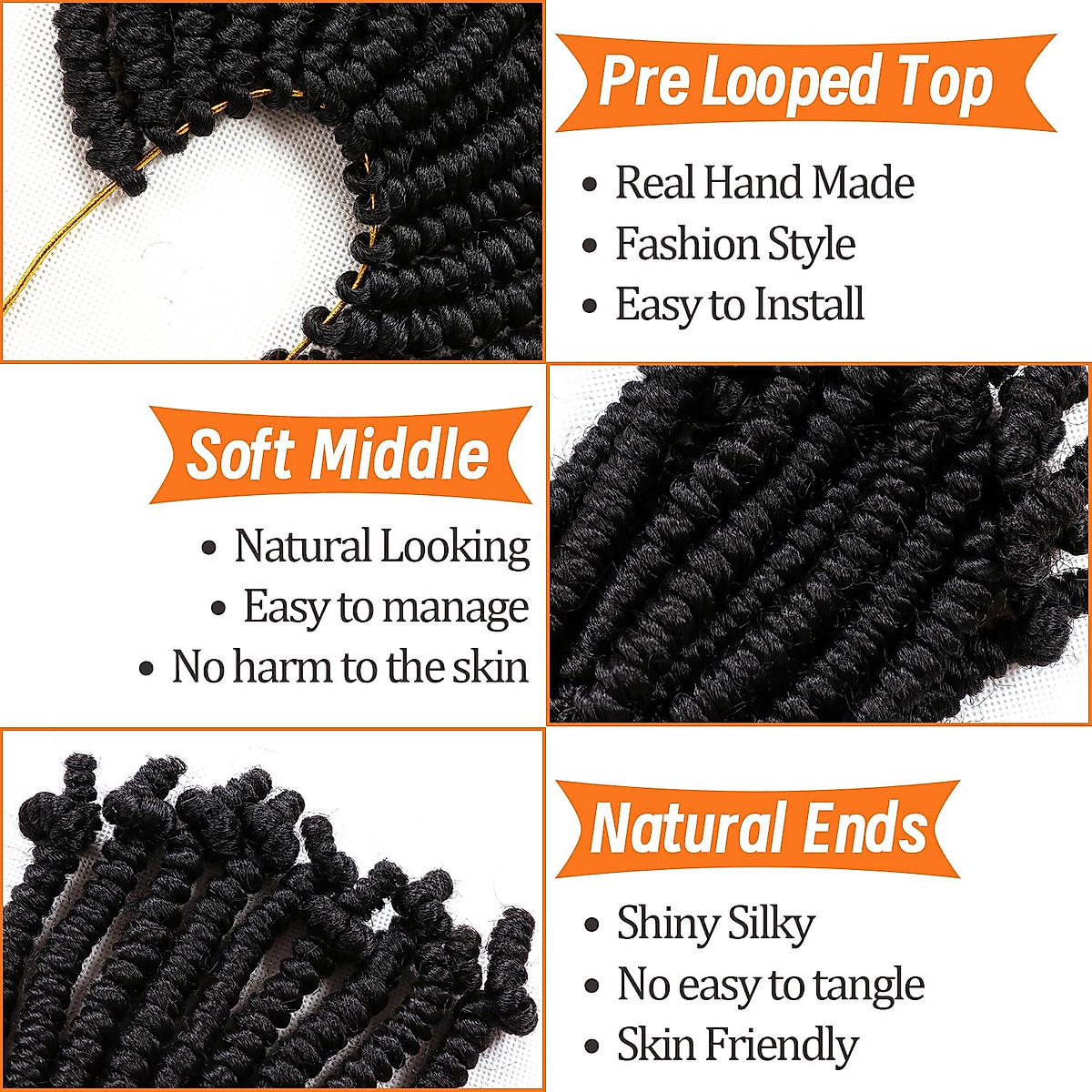 8 Packs Short Bob Spring Twist Crochet Hair 6Inch Pretwisted Passion Twist Hair Pre Looped Crochet Braids Hair for Black Women (6 Inch, 1B#)