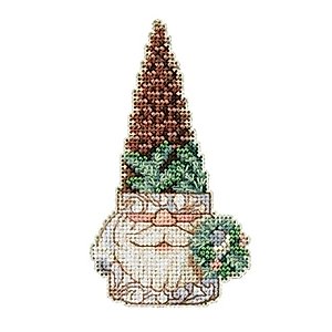 Mill Hill Pinecone Gnome Counted Cross Stitch Ornament Kit 2023 Jim Shore Woodland Gnomes JS202315, 2.75 x 5 inches, Multi