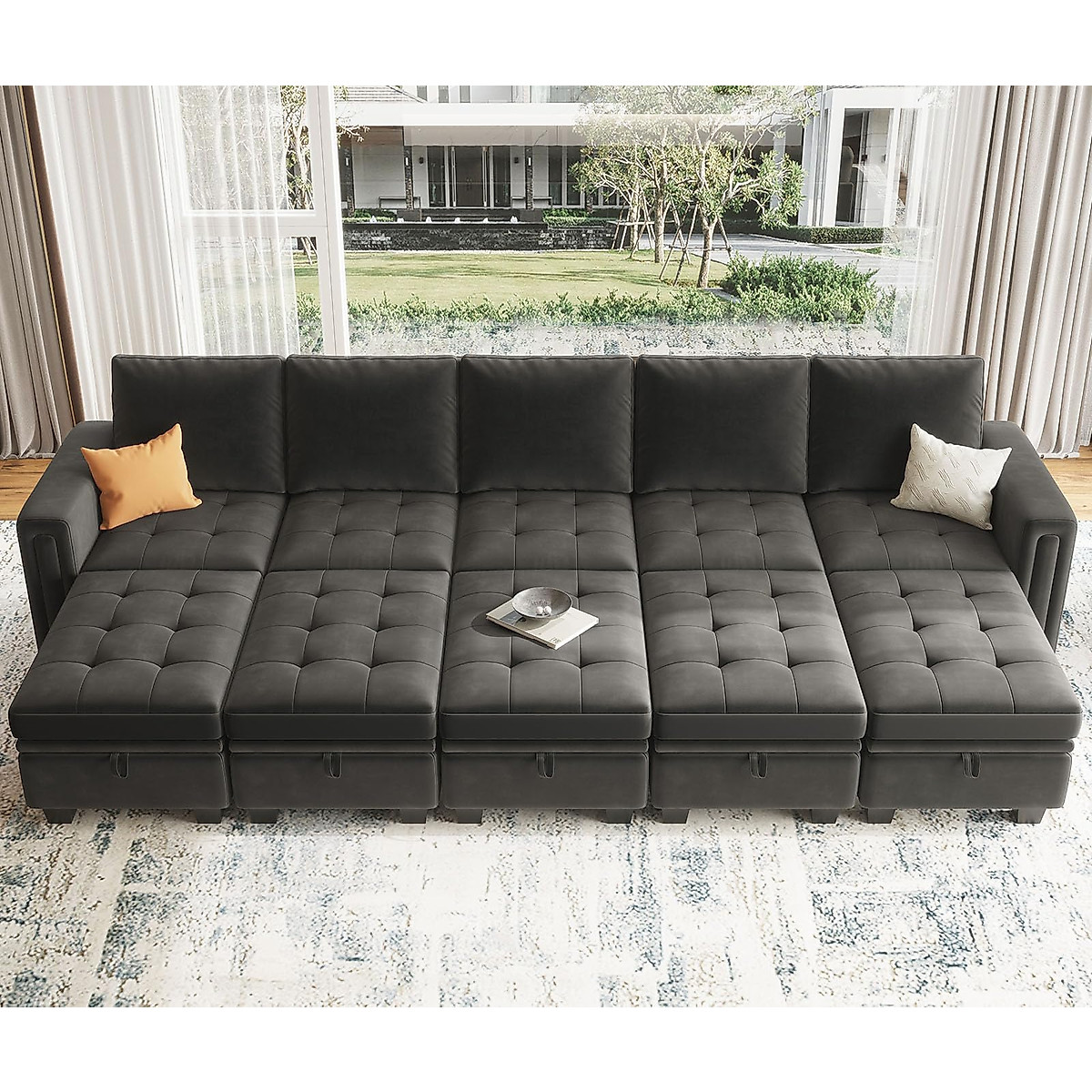 Belffin Velvet Modular Sectional Sofa Oversized 10-seat Sectional Sleeper Sofa Modular with Storage Ottoman Convertible Sectional Couch Bed with Reversible Chaise Grey