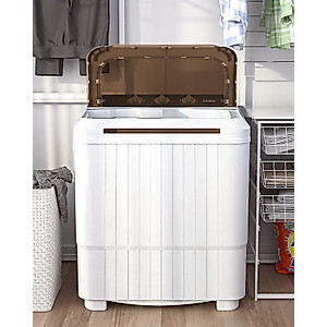TABU Portable Washing Machine, 2 in 1 Washer Machine, Twin Tub Washing and Spining Combo Machine, 16.5LBS Portable Washer for Apartment, Dorms, RVs, Camping and More, White&Brown