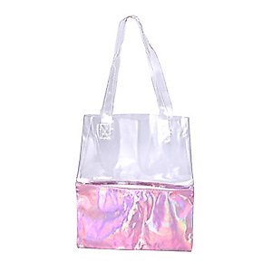 Women Hologram Tote Clear Beach Transparent Bag for Holographic Chic Purses Handbag Shoulder Pink Pvc