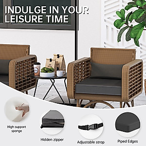 Outdoor Patio Chair Cushions,22 x 22 x 3 Inch Waterproof Outdoor Seat Cushions for Patio Furniture,Yard and Garden,Wicker Chair Cushions Set of 2, Anti Stain & Detachable and Adjustable Straps,Grey