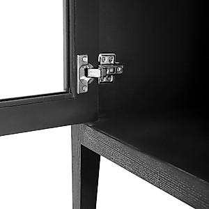 VKKILPEE 58" Black Accent Cabinet with Three Tempered Glass Doors, Wood Buffet Sideboard Floor Cabinet Sideboard with Adjustable Shelf, Multifunctional Storage Cabinet for Collections, Display