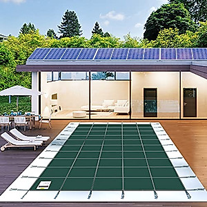 VEVOR Pool Safety Cover Fits 12x24ft Rectangle Underground Safety Pool Cover Green Mesh Solid Pool Safety Cover for Swimming Pool Winter Safety Cover